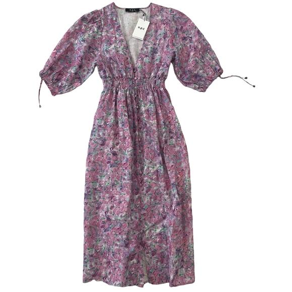 o.p.t | Dresses | Opt One Pretty Thing Linen Floral Midi Dress Purple ...
